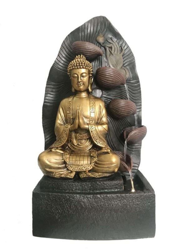 Outdoor Water Feature Gold Buddha Meditating | RivendellWorld